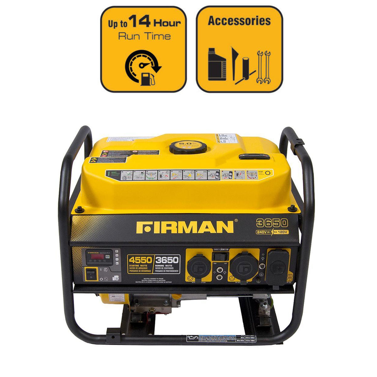 FIRMAN P03606 4450/3650 Watt 120/240 V Gas Recoil Start Generator, EPA ...